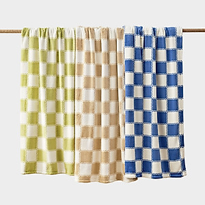 Cozy Bliss Beige Checkered Throw Blanket Ultra Soft Warm MilkyPlush™ Fleece Blanket Checkerboard Grid Plush Blanket for Couch Bed Sofa, Beige 50"x60"