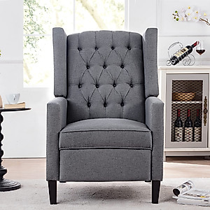 Pushback Recliner Chair,Comfy Wingback Recliner Sofa Chair with Adjustable Backrest,Tufted Fabric Accent Armchair with Vintage Rivets Trim for Living Room Office Home Theater (Gray-New)
