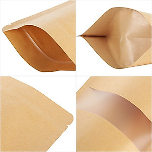 Ziqi 200pcs Kraft Ziplock Bag 5.9 x 8.7 Inch Reusable Kraft Pouch with Tear Notch and Matte Window for Food Storage, Stand Up Heat sealable Zipper Bags for Home or Business