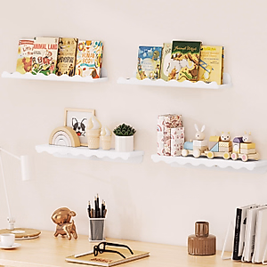 Lifewit Kids Bookshelf 6 Pack, 15" Acrylic Floating Shelves for Wall Mounted, White Clouds Nursery Book Toy Hanging Racks for Baby/Toddler/Children in Bedroom, Living Room Decor