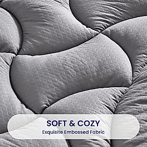 SLEEP ZONE Grey Twin Waterproof Mattress Pad, Premium Soft Embossed Mattress Topper, Quilted Fitted Mattress Protector Cover with Elastic Deep Pocket (Grey, Twin)