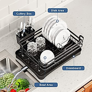 HOWDIA Dish Drying Rack, Aluminum Rust Proof Dish Rack with Swivel Spout Drying Tray, Removable Cutlery Holder for Kitchen Counter