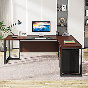 Tribesigns 70 Inches Executive Desk with File Cabinet, Large L Shaped Desk with Storage Cabinet, L Shaped Computer Desk with Drawer Cabinet, Dark Walnut