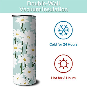 owbgsdh 20 oz Daisy Skinny Tumblers with Lid and Straw, Daisy Stainless Steel Vacuum Insulated Travel Coffee Mug Cup Water Bottle, Daisy Decor Stuff Accessories, Gifts for Women Girls Daisy Lover