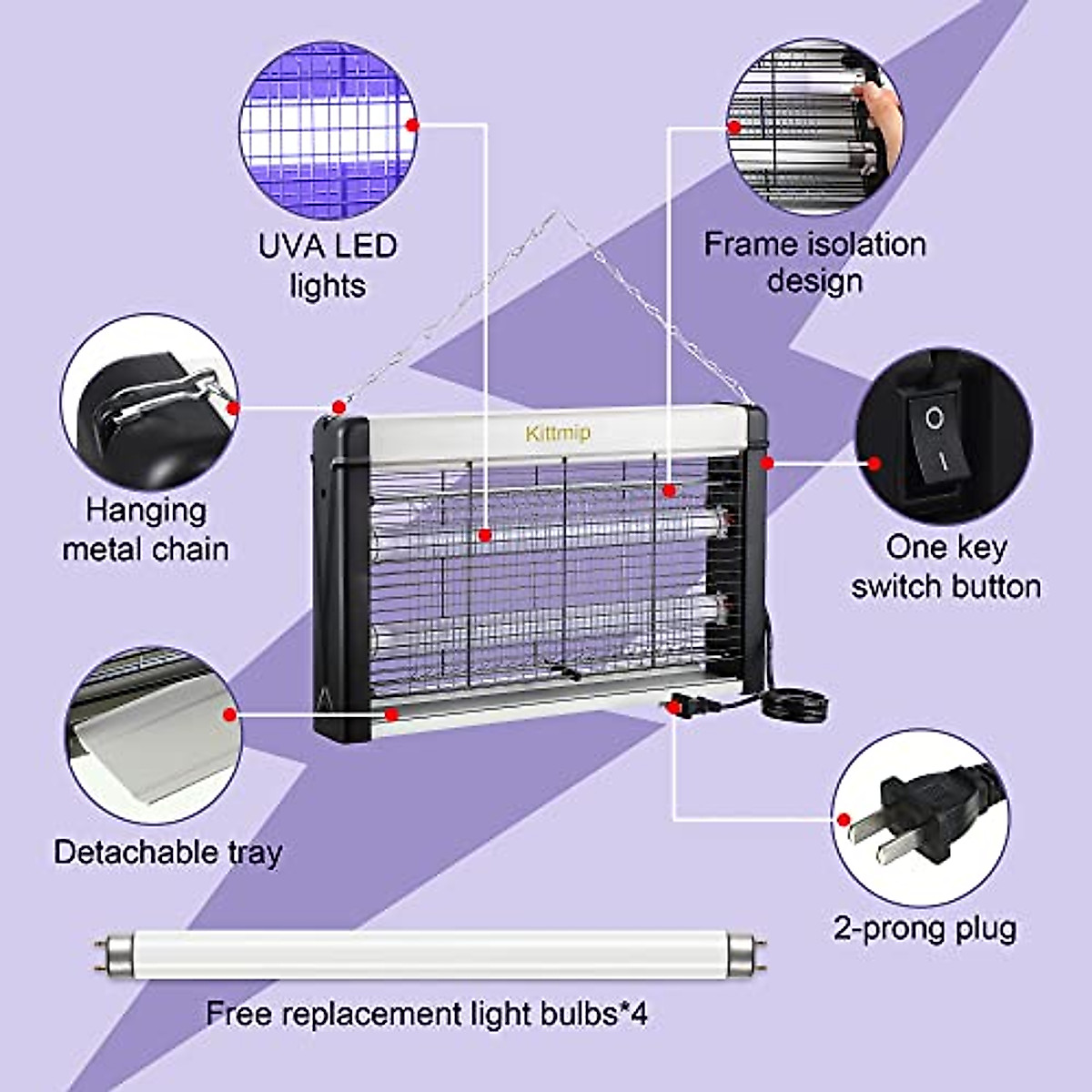 2 Pack Electric Bug Zapper, 20W 2800V Powerful Fly Insect Gnat Traps Fly Killers Catcher Repellent Mosquito UVA Light Electric Zapper for Indoor Home, 4 Extra Replacement Bulbs