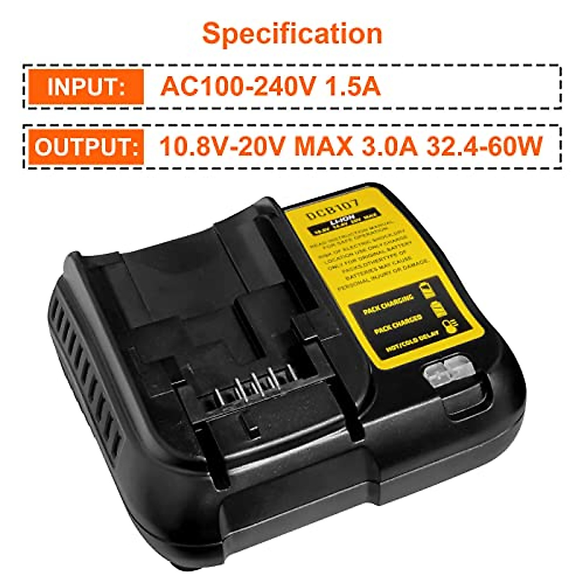 3A 10.8V-20V Max Lithium DCB107 Charger Compatible with Dewalt DCB120 DCB127 DCB206 DCB204 DCB200-2 DCB200 DCB180 Batteries Replacement for Dewalt DCB112 DCB115 DCB101 DCB105 DCB107 Charger