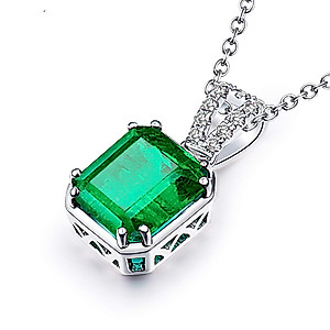 Lanmi 14K White Yellow Rose Gold Natural Emerald Necklace Pendant with Diamonds for Women Valentine's Day Gift