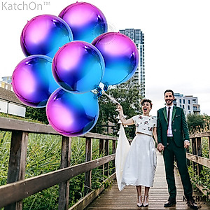 KatchOn, Purple Galaxy Balloons - 22 Inch, Pack of 6 | Iridescent Balloons, Round 4D Metallic Balloons for Galaxy Birthday Party Decorations | Purple and Blue Balloons for Galaxy Party Decorations