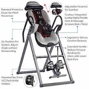 INNOVA HEALTH AND FITNESS ITM5900 Advanced Heat and Massage Inversion Table, Gray/Black