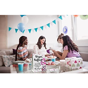 Yuansail Diaper Raffle Tickets For Shower, Pink Elephant Themed Cards, Party Favors For Showers Game Cards, 1 Sign & 50 Cards Per Pack – (bb007-niaobu)