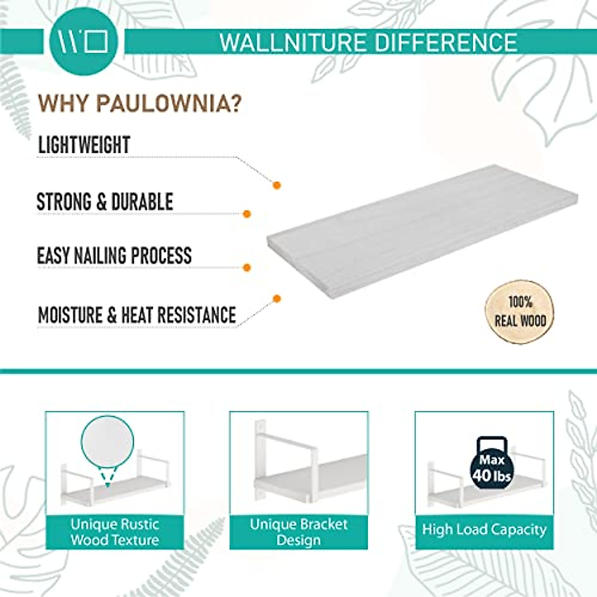 Wallniture Toledo 17" Floating Shelves for Wall, Bookshelf Living Room Decor, Kitchen Organization, Bathroom Shelves, 17" Office Wall Shelf Set of 4 White