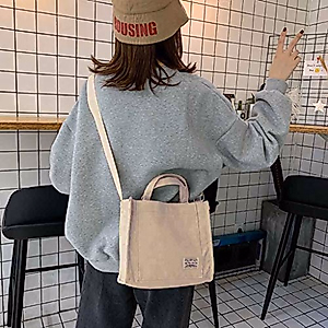 Qwent Shoulder Bags Women's Canvas Bag Corduroy Handbag Fashion Casual Shoulder Messenger Bag White