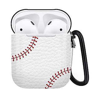 Baseball Print Airpods Case Compatiable with Airpods 1&2 - Airpods Cover with Key Chain, Full Protective Durable Shockproof Personalize Wireless Headphone Case