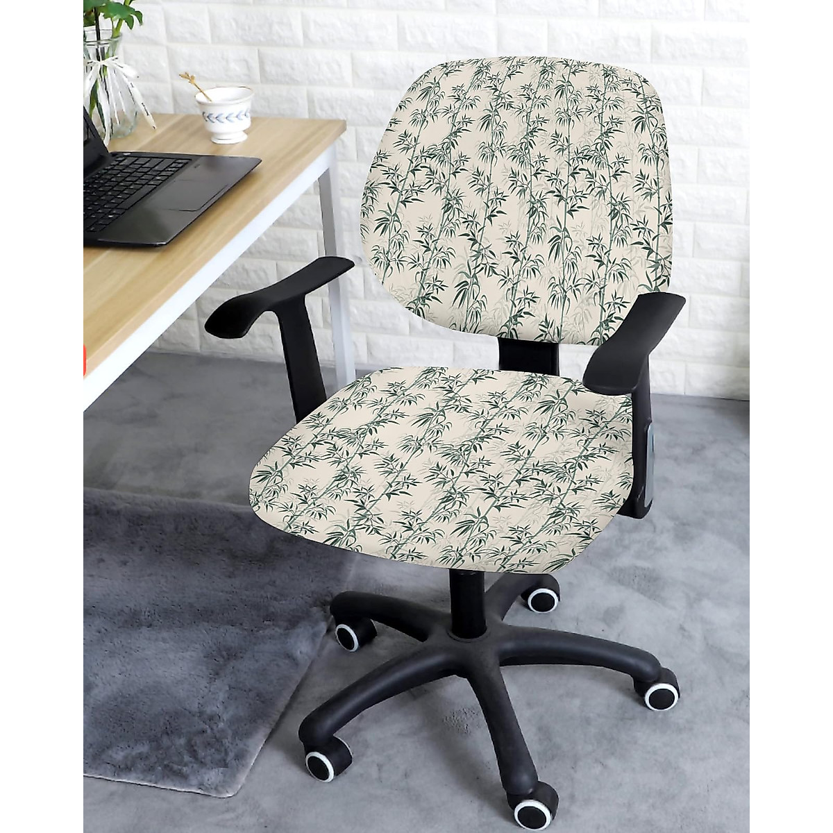 Double Love Asian Japanese 2 Pieces Computer Office Chair Covers Set,Stretchable Desk Rotating Chair Seat Cushion Slipcover Back Cover Chinese Retro Rustic Oriental Traditional Farmhouse Ink Painting
