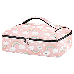 Kcldeci Insulated Thermal Food Carrier Insulated Casserole Carrier for Hot or Cold Food,Rainbow Pink Sky Insulated Tote Bag for Potluck Cookouts Parties Picnic,Lasagna Lugger