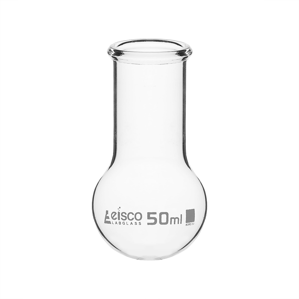 EISCO Boiling Flask, 50ml - Borosilicate Glass - Round Bottom, Wide Neck, Beaded Rim
