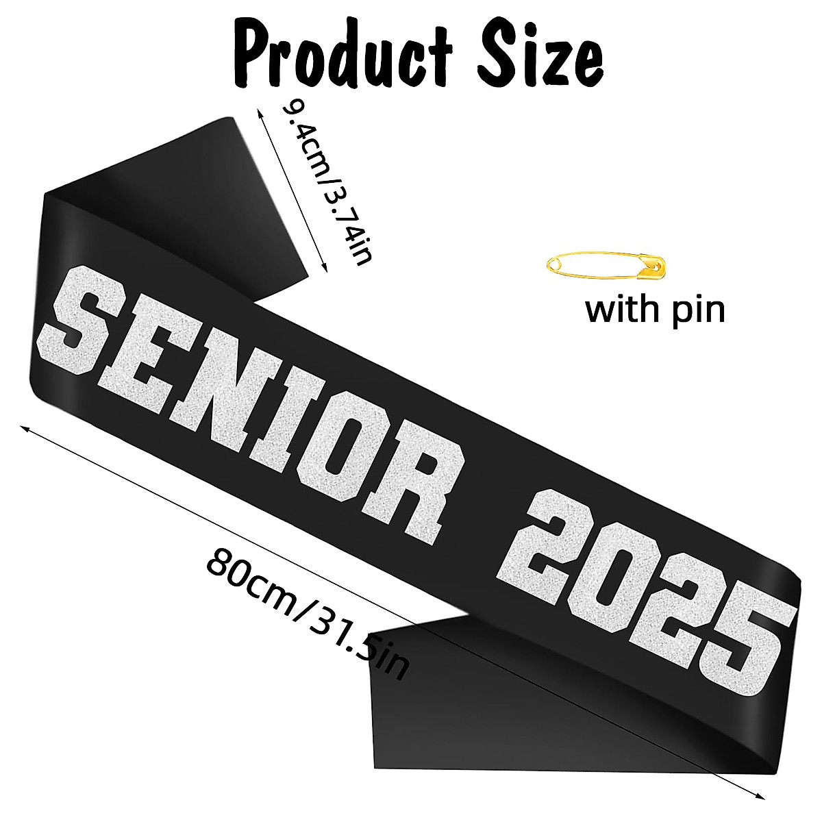 Generic 8 Pcs Black Senior 2025 Sashes with Silver Glitter Letters - Senior Sash Class of 2025, Senior Cheer Sash, Graduation Celebration sash, Class Competition Sashes, Graduation Party Supplies