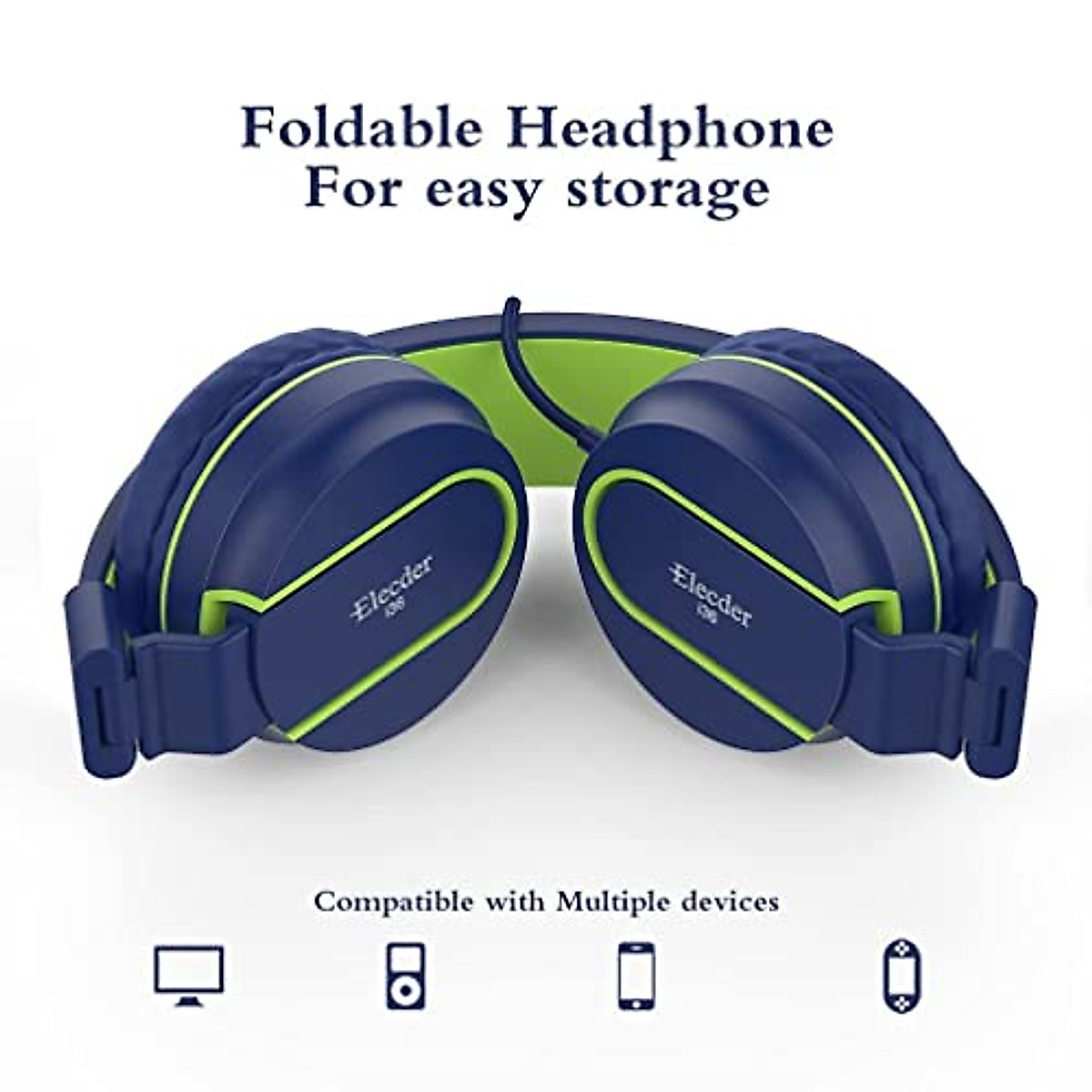 ELECDER i36 Kids Headphones Children Girls Boys Teens Foldable Adjustable On Ear Headphones 3.5mm Jack Compatible Cellphones Computer Kindle MP3/4 School Tablet Blue/Green