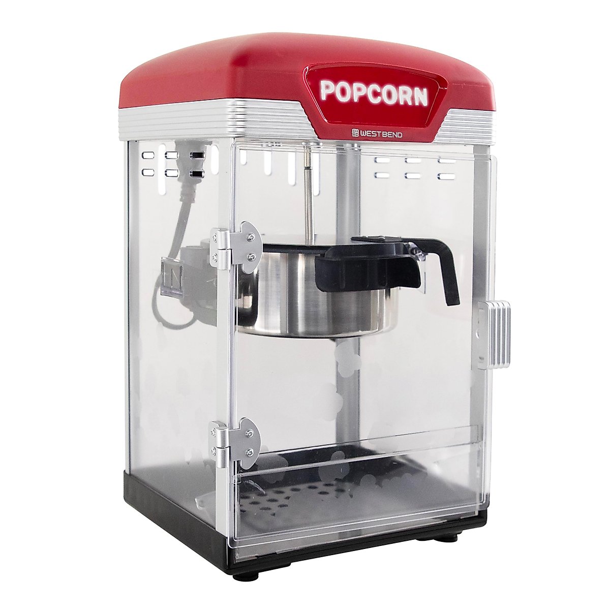 West Bend Stir Crazy Movie Theater Popcorn Popper, Gourmet Popcorn Maker Machine with Nonstick Popcorn Kettle and Popcorn Scoop for Popcorn Machine, 4 Qt., Red