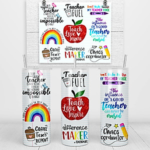 YouNique Designs Teacher Appreciation Coffee Tumbler with Straw and Lid, 20 Oz, Insulated Stainless Steel Skinny Tumbler for Women, Best Teacher Ever Tea Tumbler, Water Tumbler