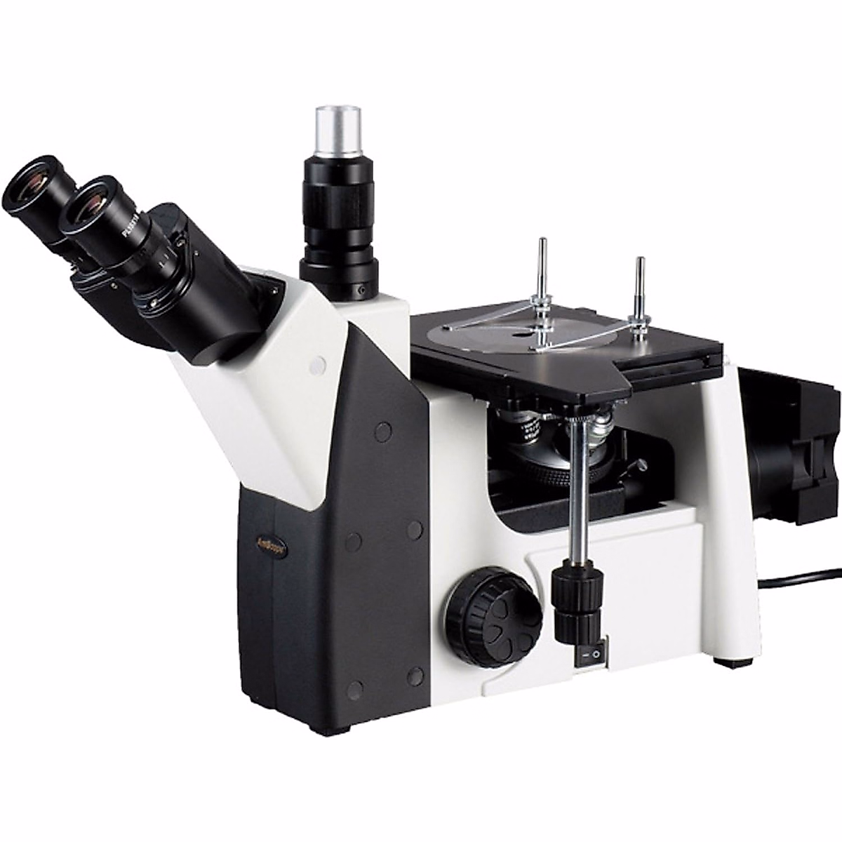 AmScope ME1200TB Inverted Trinocular Metallurgical Microscope, 50X-1000X Magnification, PL10x and PL20x Eyepieces, Polarizing Condenser, Brightfield and Polarizing LED Illumination with Rheostat, Large Double-Layer Mechanical Stage, 90-240V