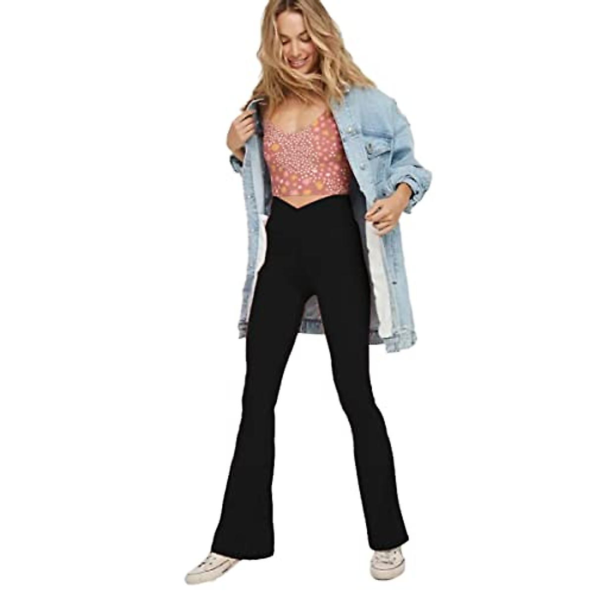 TOPYOGAS Women's Casual Bootleg Yoga Pants V Crossover High Waisted Flare Workout Pants Leggings Black