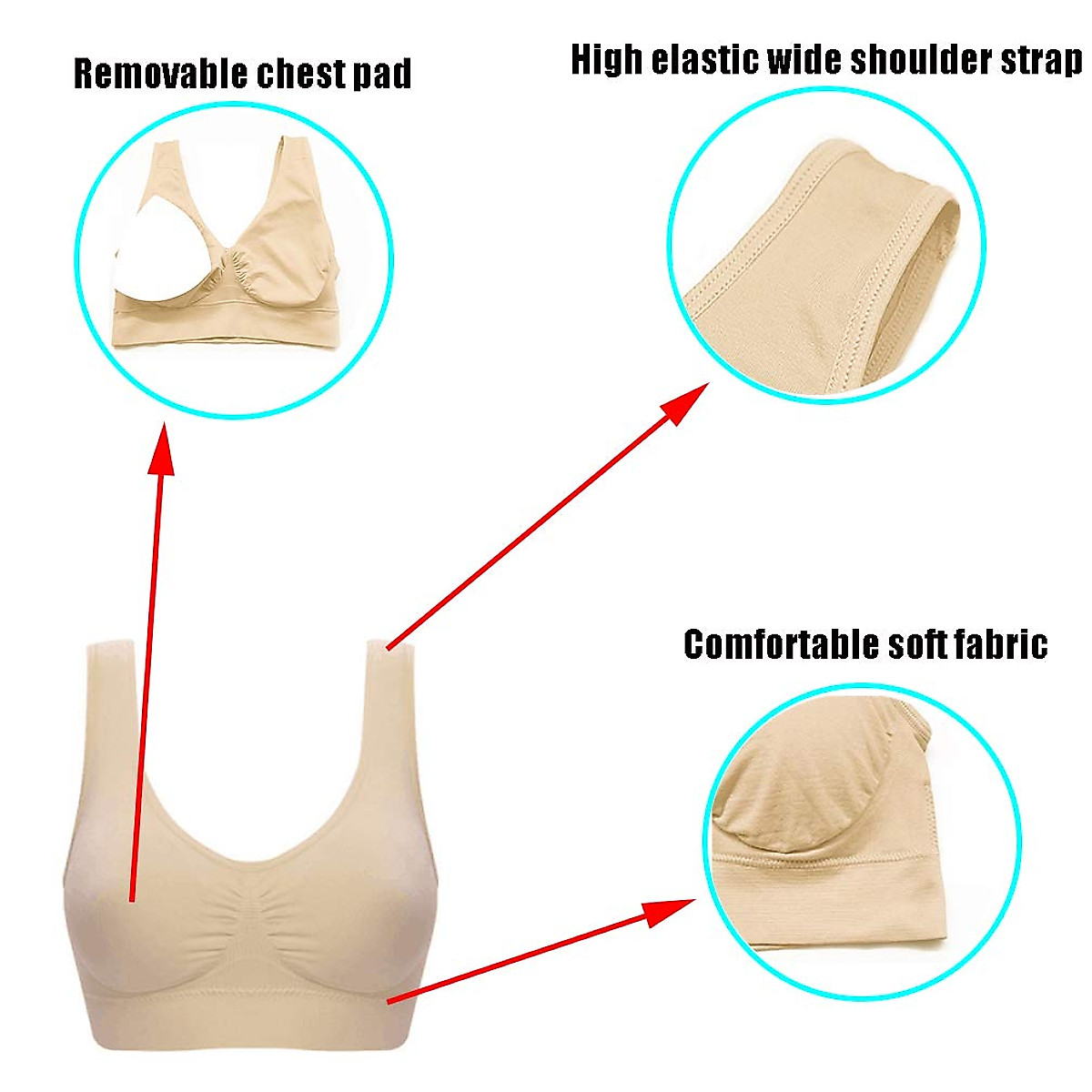 SAISYART Sports Bras for Women,Seamless Comfortable Yoga Bra Ladies Close-Fitting Bra with Removable Pads 3 Pack(X-Large)