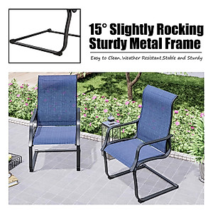 PatioFestival Outdoor C-Spring Dining Chairs Set of 4, Patio Sling High Back Springy Chairs,Textilene Fabric & Black Metal Frame（Blue）