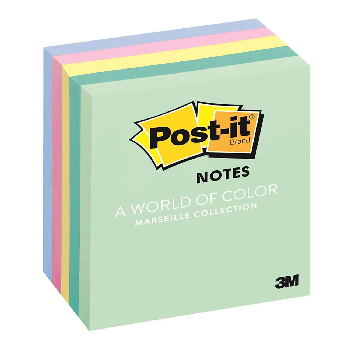 Post-it Notes, 3x3 in, 5 Pads, America's #1 Favorite Sticky Notes, Marseille Collection, Pastel Colors (Pink, Mint, Yellow), Recyclable (654-AST)