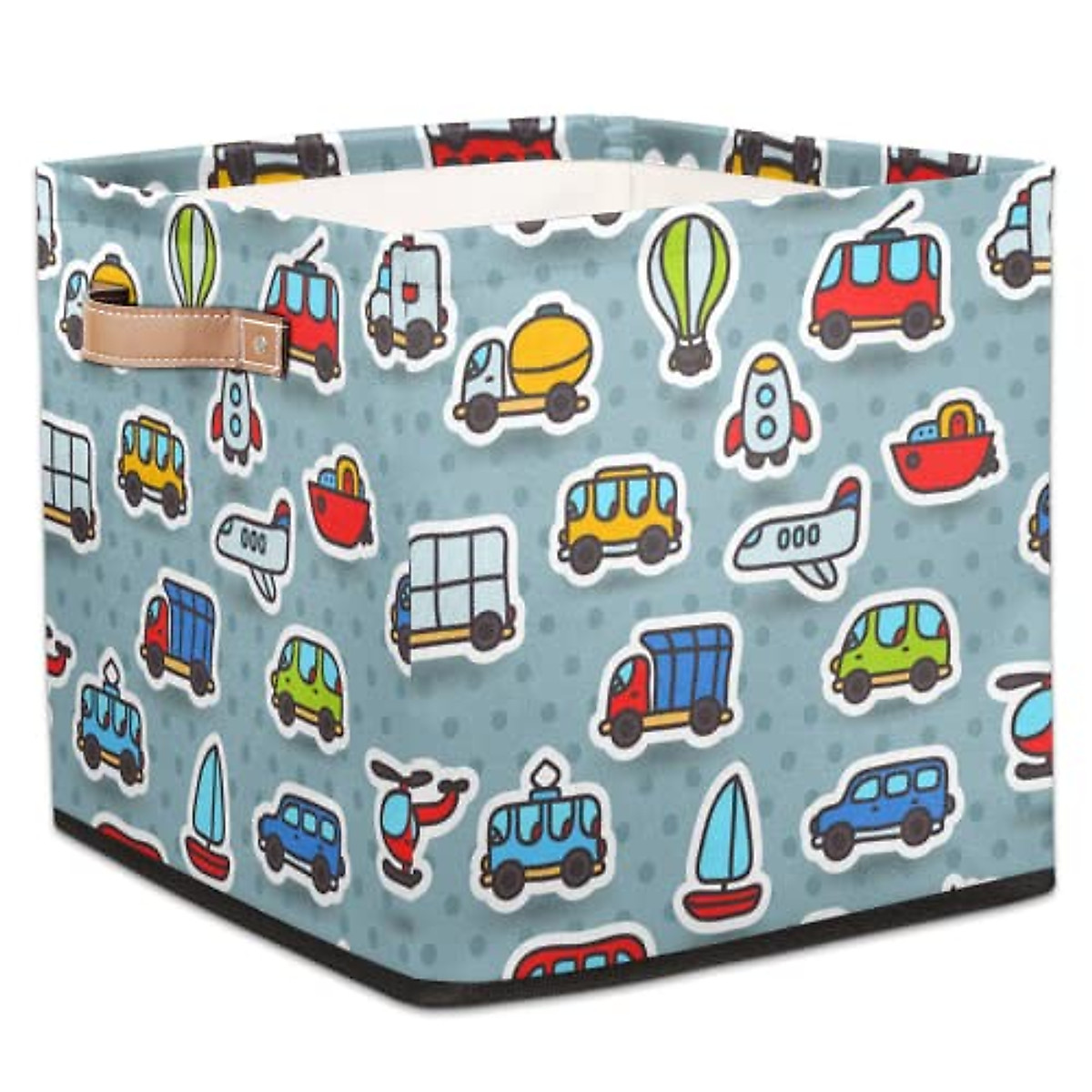 Cube Storage Bins 13 Inch Fabric Storage Basket Truck Plane Square Storage Bins Collapsible Nursery Storage Bin Organizer Basket Car Ship Storage Box for Shelves, Closet