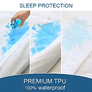 Twin Mattress Protector Waterproof Soft & Breathable Terry, Noiseless Mattress Cover Fits up -14'' Depth, Skin-Friendly Machine Wash Mattress Protector