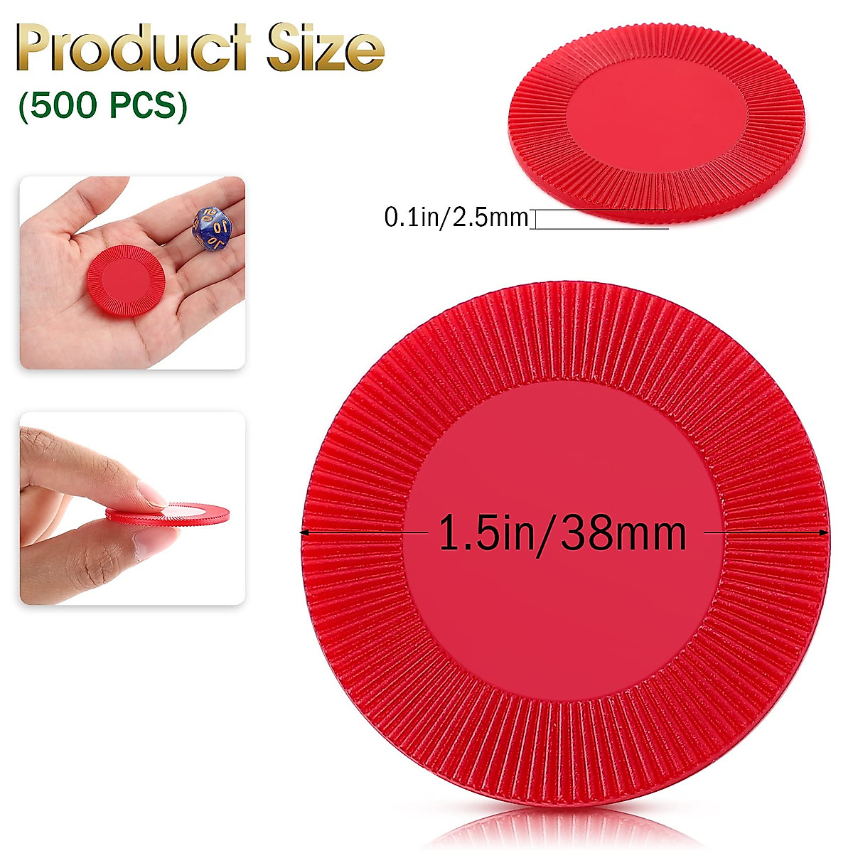 Leitee 500 Pcs Plastic Poker Chips Bulk 38 mm Lightweight Tokens Bingo Markers Blank Casino Counting Discs Learning Counters Disks for Adults Interlocking Game Counting Reward Card(Red)