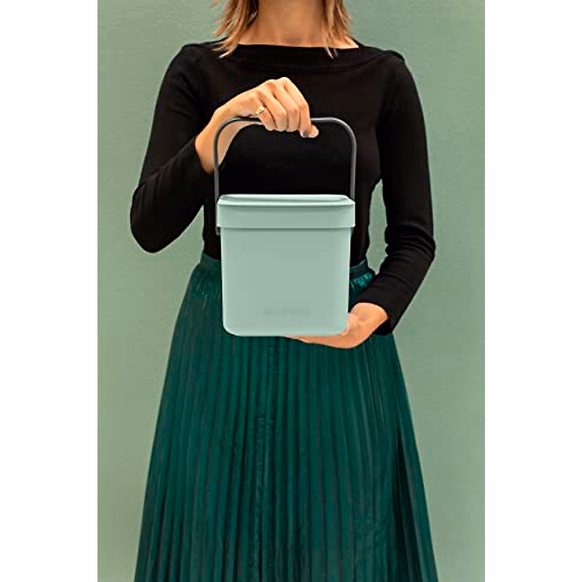 Brabantia Sort & Go Food Trash Can (0.8 Gal/Jade Green) Small Countertop Kitchen Compost Caddy with Handle & Removable Lid, Easy Clean