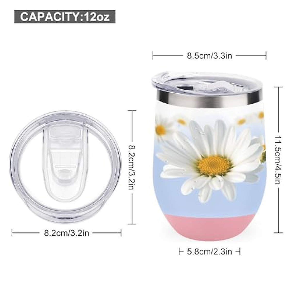 WYUSPGK 304 Stainless Steel Insulated Cup, White Daisy Print Smooth Rim, Durable & Reusable - Perfect for Office, Home, And Travel