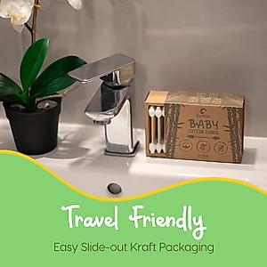 Baby Cotton Swabs 220 Count | Biodegradable & Organic Wooden Cotton Buds | Double Tipped Safety Ear Sticks | 100% Eco-Friendly & Natural | Perfect for Removing Toddler & Baby Ear Wax