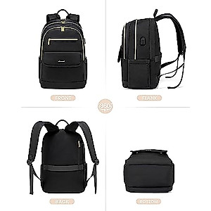 LOVEVOOK Laptop Backpack for Women,15.6 Inch Fashion Travel Backpack,Large Capacity Backpack Purse with USB,Water-resistant fits College Work Business Travel （Black）