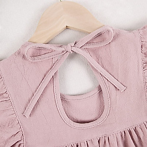 Toddler Baby Girl Dress Summer Cotton Linen Ruffle Halter Sleeveless Kids Casual Beach Party Dresses 2-7 Years (Pink, 3-4T, 3_years)