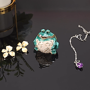 ELLDOO Mini Frog Trinket Box, Metal Enameled Decorative Box Ring Earrings Jewelry Organizer, Figurine Collectable Keepsake Home Decor