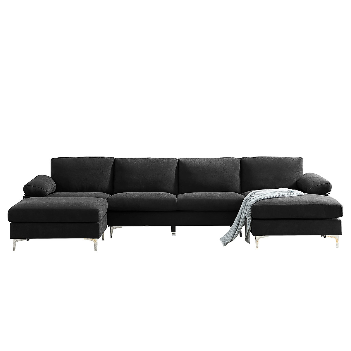 Verfur 5 Seats Convertible Sectional Sofa with Extra Wide Reversible Chaise and Movable Ottoman, U Shaped Symmetrical Modular Corner Couch Living Room Furniture Sets for Home Office, Black 128.3"