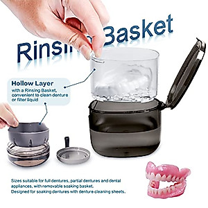 Denture Case Kit - 2 Pack - Definitely No-Leak Denture Bath Case for Home and Travel Kits Denture Cup with Strainer & Magnetic Mirror,Completely Clean Care for Retainer, Mouth Guard, & Denture (Grey)