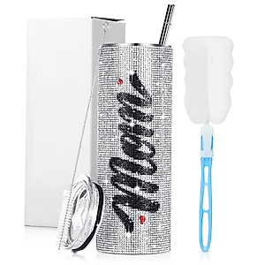 Karenhi Best Mom Ever Tumbler Gifts Appreciation Gifts for Mom Women, Mother's Day Birthday Christmas Gifts Bling Cup Diamond Tumbler 20 oz Stainless Steel Tumbler Cup with Lids Straw Brushes (Mom)