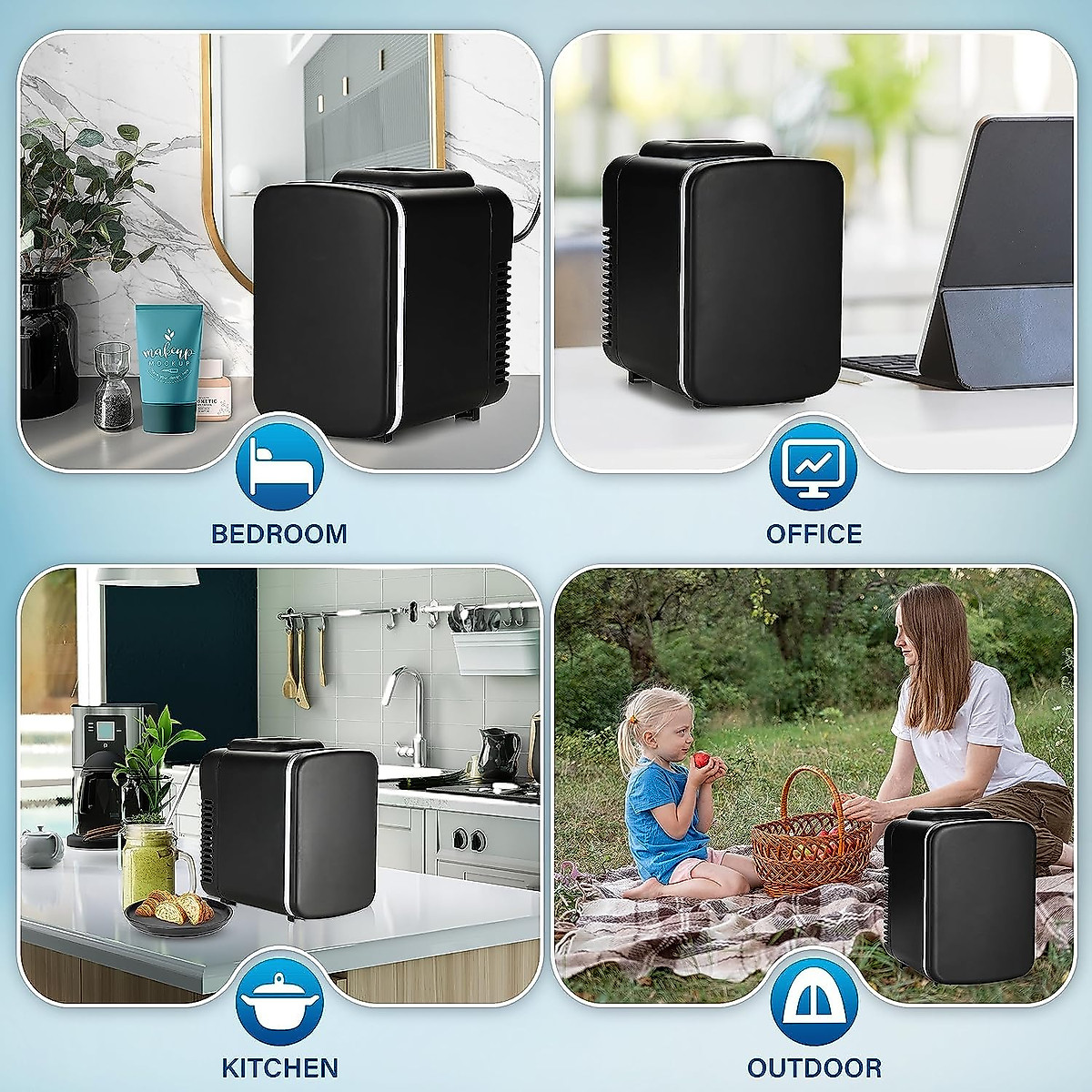 HealSmart Portable Mini Fridge, 4 Liter 6 Can Cooler and Warmer Compact Refrigerators 100% Freon-Free & Eco Friendly for Drinks, Food, Medications, 4L, Black