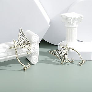 Jumwrit Elven Ear Cuffs Goth Elf Fairy Earrings Hollowed Ear Clips Fantasy Cosplay Earrings Cuff Wrap Earrings Vintage Stud Earrings（Gold）
