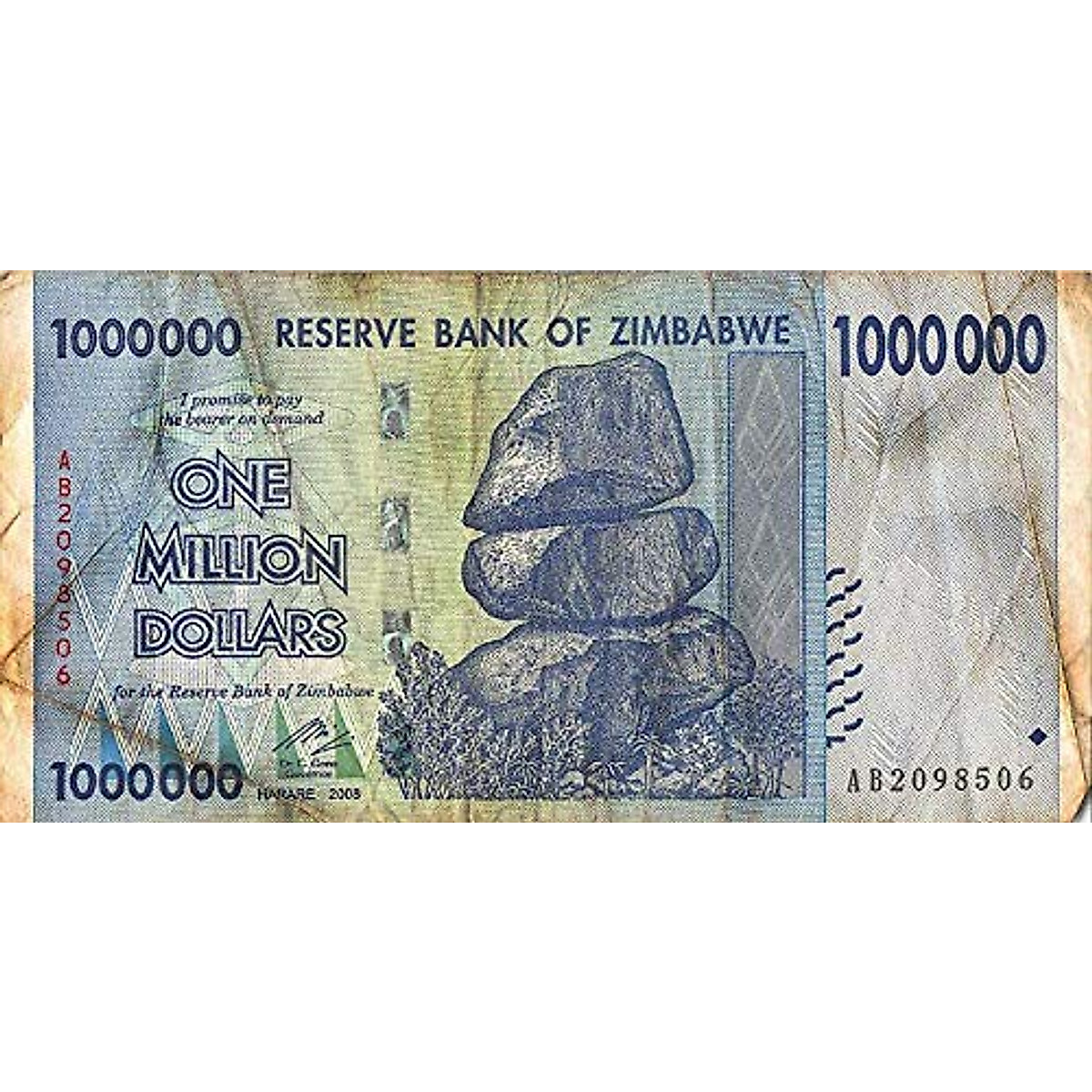 2008 - Reserve Bank of Zimbabwe $1 Million Dollars Seller Circulated (Various Grades)