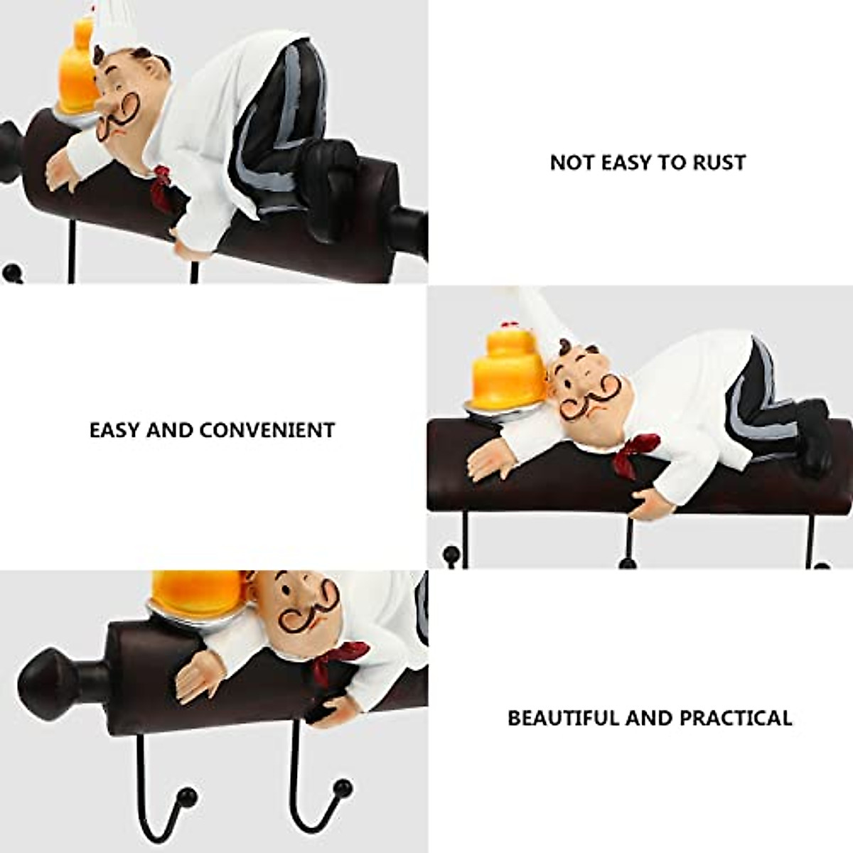 Chef Wall Hanger Fat Chef Wall Hooks Bakery Decorative Chef with Cake Figurine Wall Keys Aprons Utilities Hook Chef Wall Art for Kitchen Wall Decoration