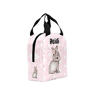 zaaprintblanket Custom Name Lunch Bag For Men Women Personalized Pink Bunny Cooler Lunch Box Portable with Name for Gift Workout Camping