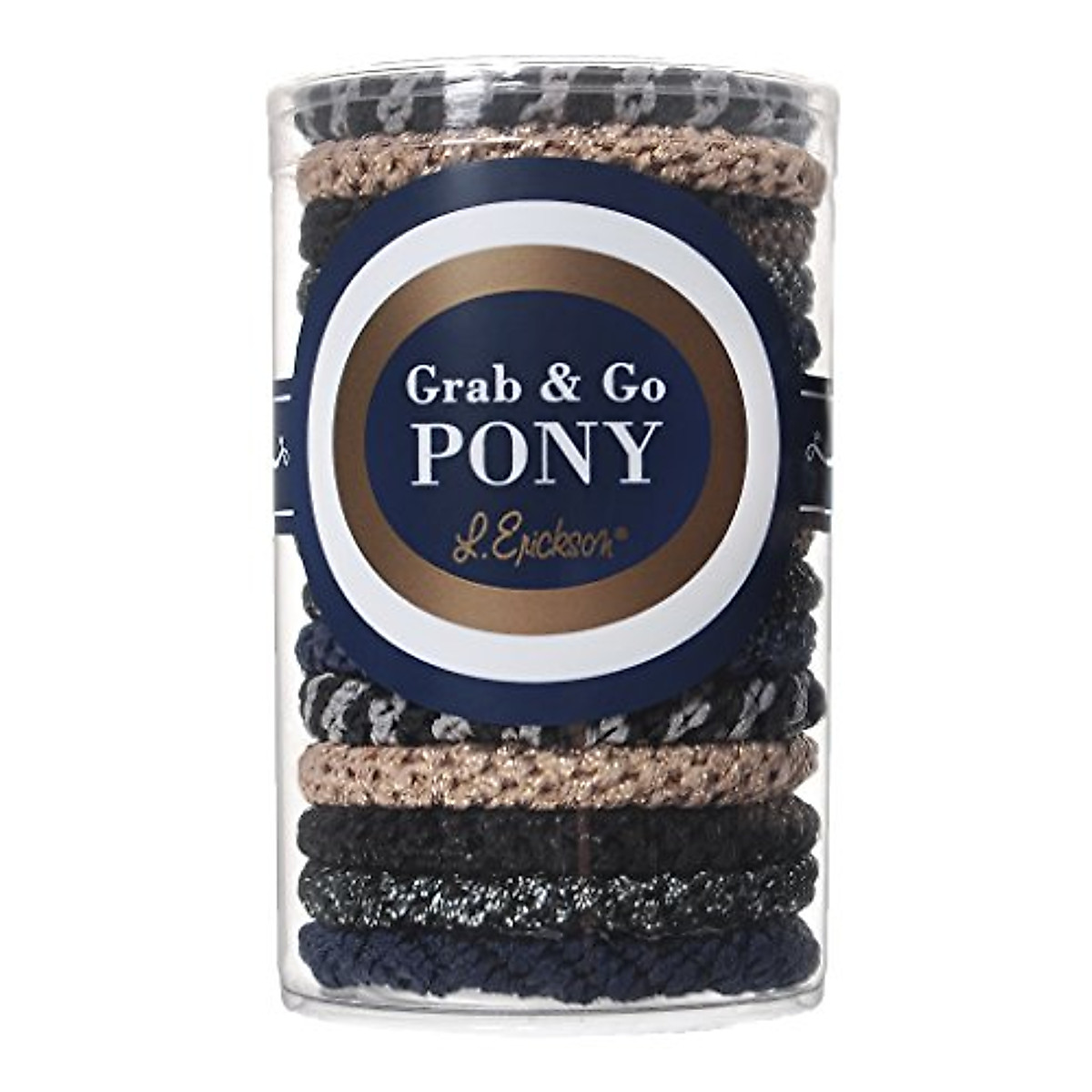 L. Erickson Grab & Go Pony Tube - Jet Set - 15 Pack Ponytail Holder Hair Ties