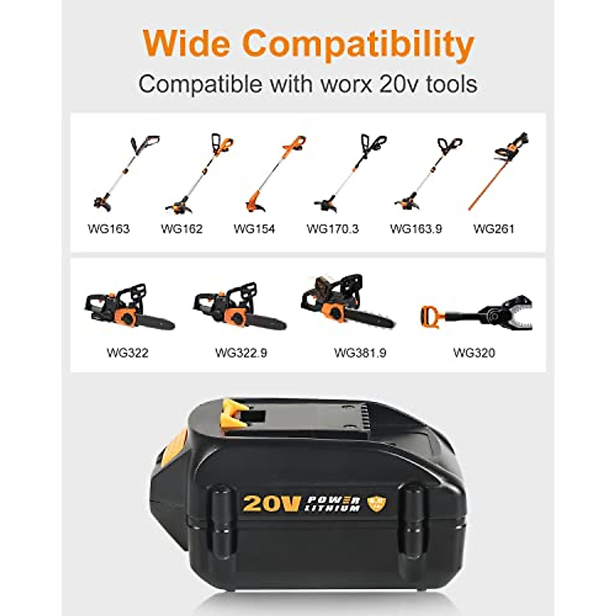 Lenoya 6.0Ah 2Packs Replacement for Worx Battery 20V WA3520 WA3525 WA3540 PowerShare for WA3884 WG322 WG381 WG320 WG540s WG154 WG163 WG160