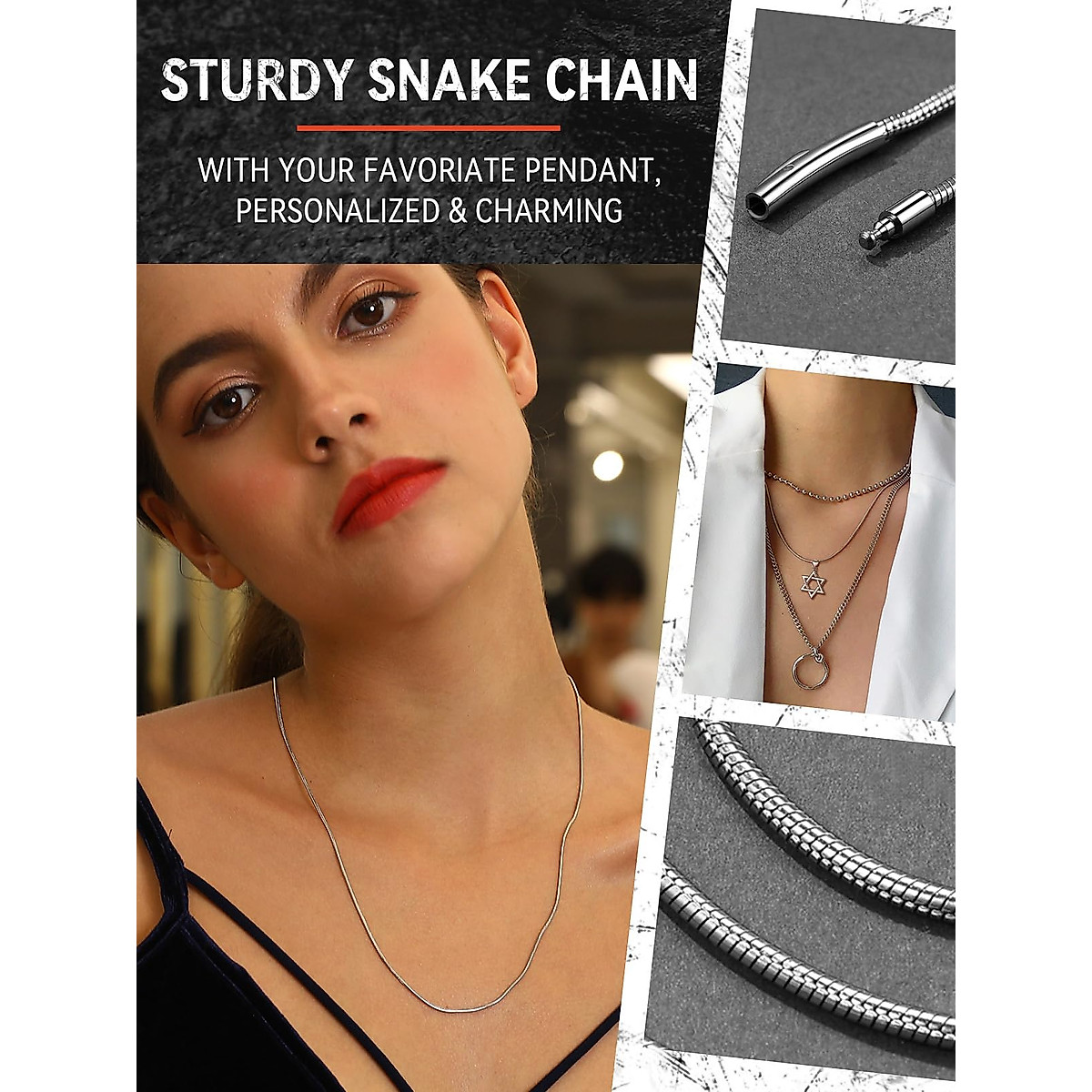 Classy Snake Chain Jewelry Women DIY Slim Chain Necklace 22 Inch 2MM Shiny Charms