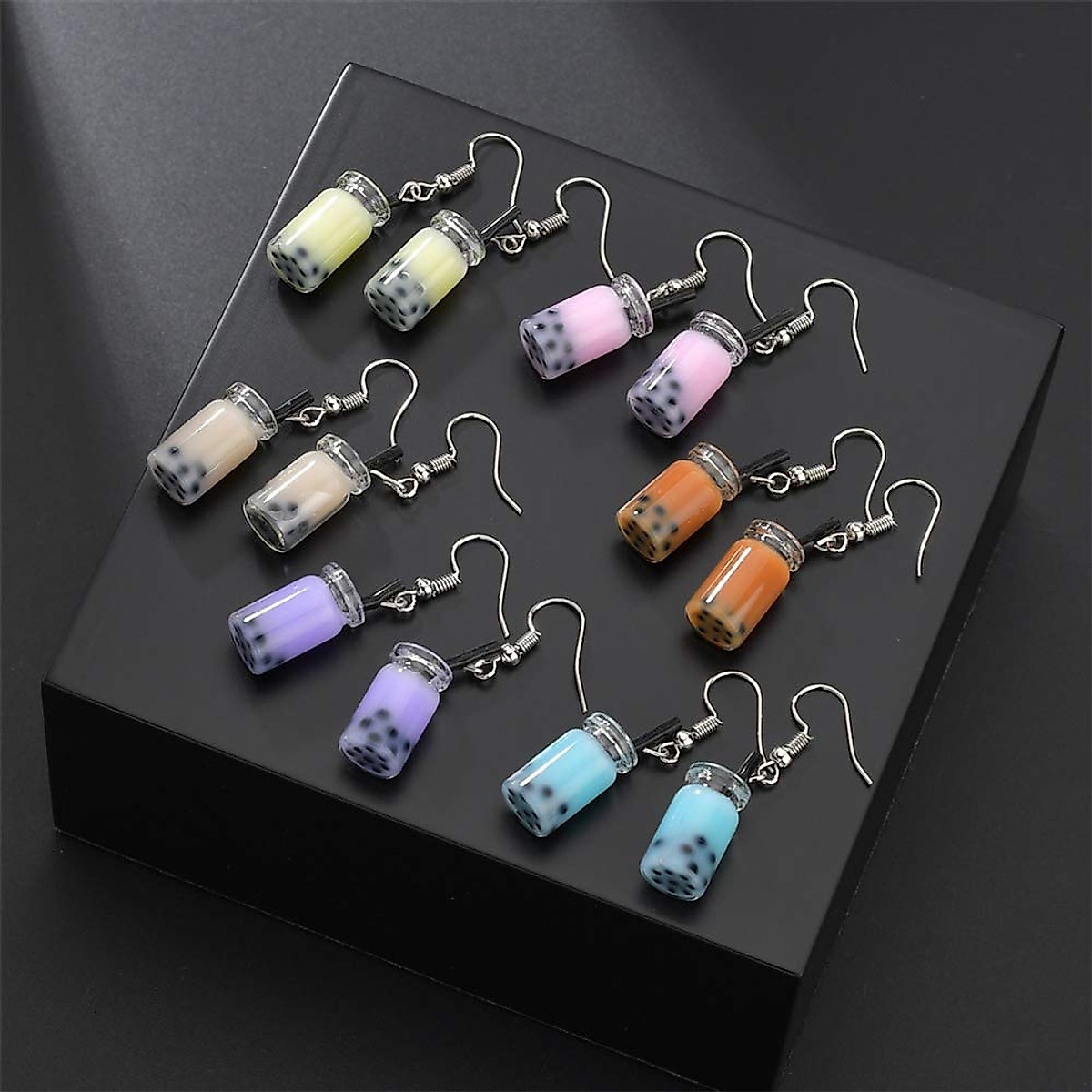 6 Pairs Cute Pearl Milk Tea Dangle Earrings Tea Drop Earrings Women Funny Creative Unique Earring set (6 Pairs Cute Pearl Milk Tea)